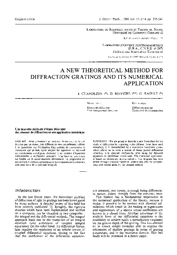 (PDF) A new theoretical method for diffraction gratings and its numerical application