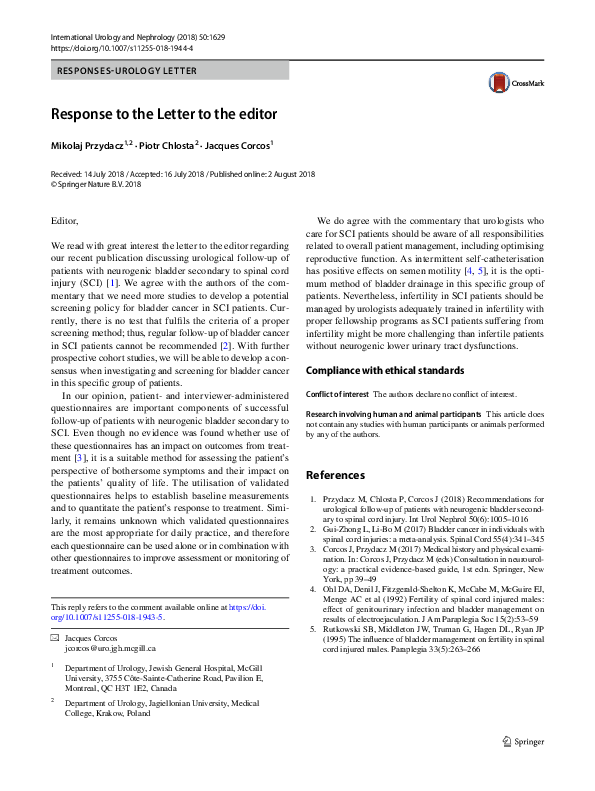 (PDF) Response to the Letter to the editor