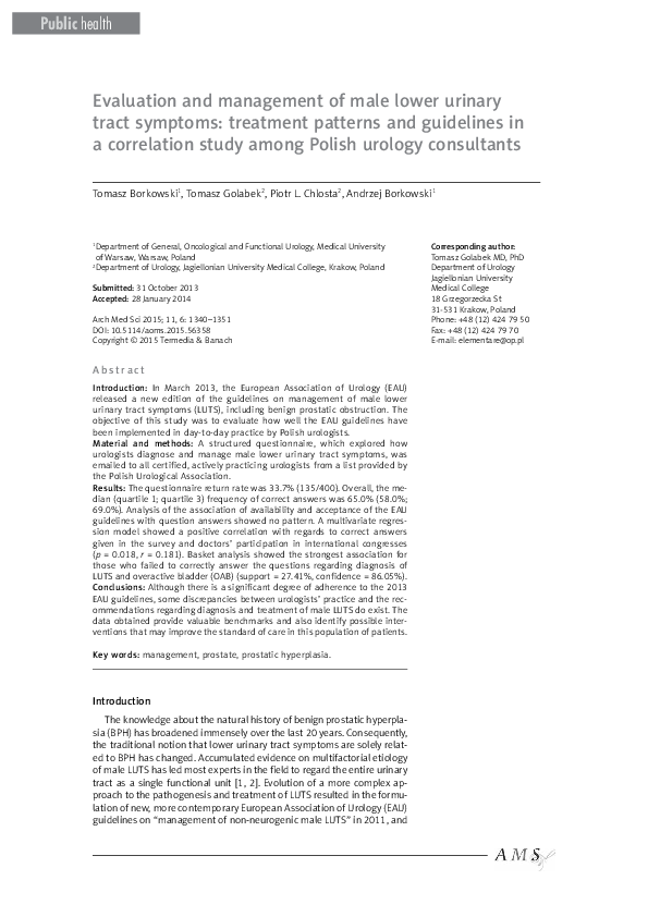 (PDF) Evaluation and management of male lower urinary tract symptoms ...