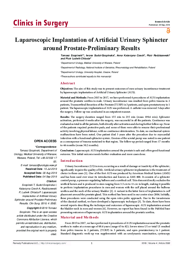 (PDF) Laparoscopic Implantation of Artificial Urinary Sphincter around ...