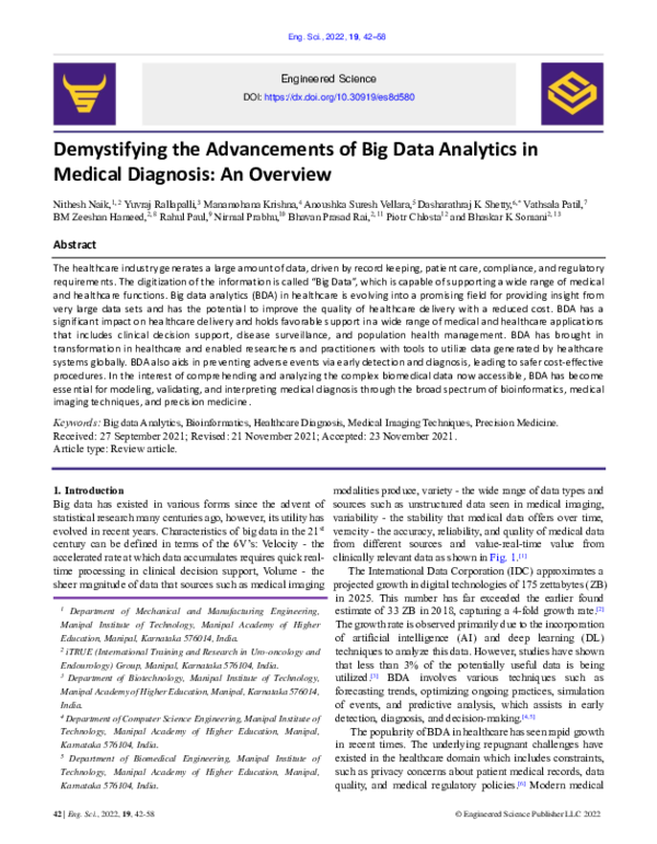 (PDF) Demystifying the Advancements of Big Data Analytics in Medical Diagnosis: An Overview
