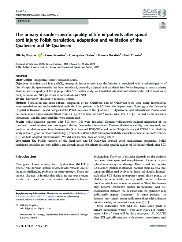 (PDF) The urinary disorder-specific quality of life in patients after ...