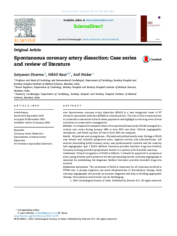 (PDF) Spontaneous coronary artery dissection: Case series and review of ...