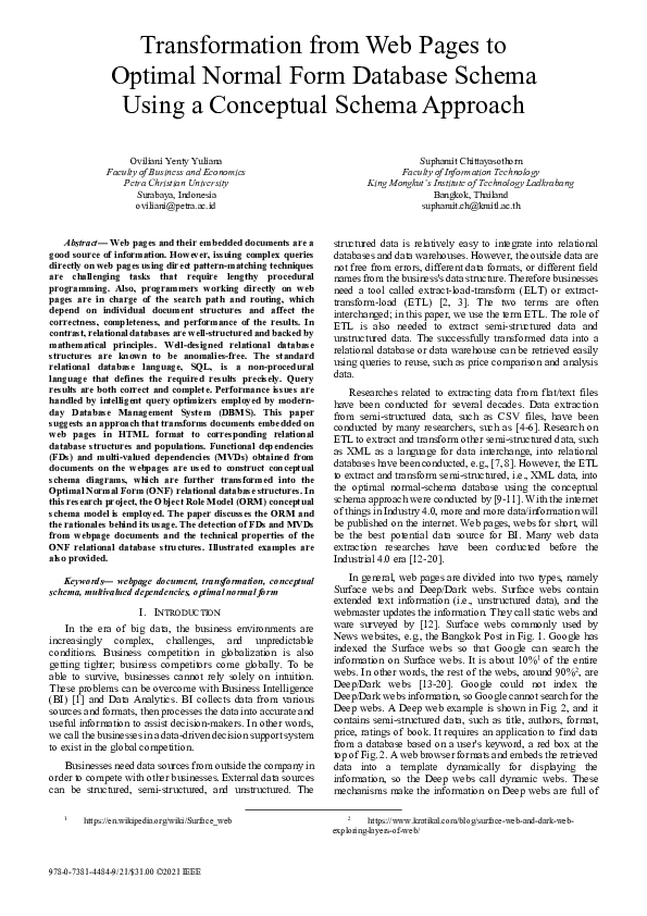 Pdf Transformation From Web Pages To Optimal Normal Form Database Schema Using A Conceptual