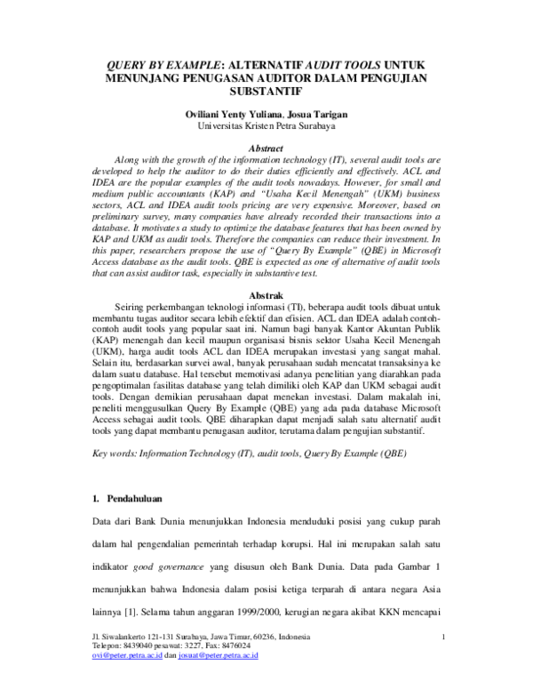 (PDF) Query by Example: Alternatif Audit Tools Untuk Menunjang Penugasan Auditor Dalam Pengujian ...