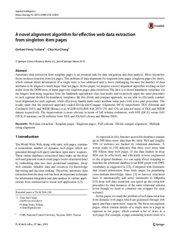 (PDF) A novel alignment algorithm for effective web data extraction from singleton-item pages