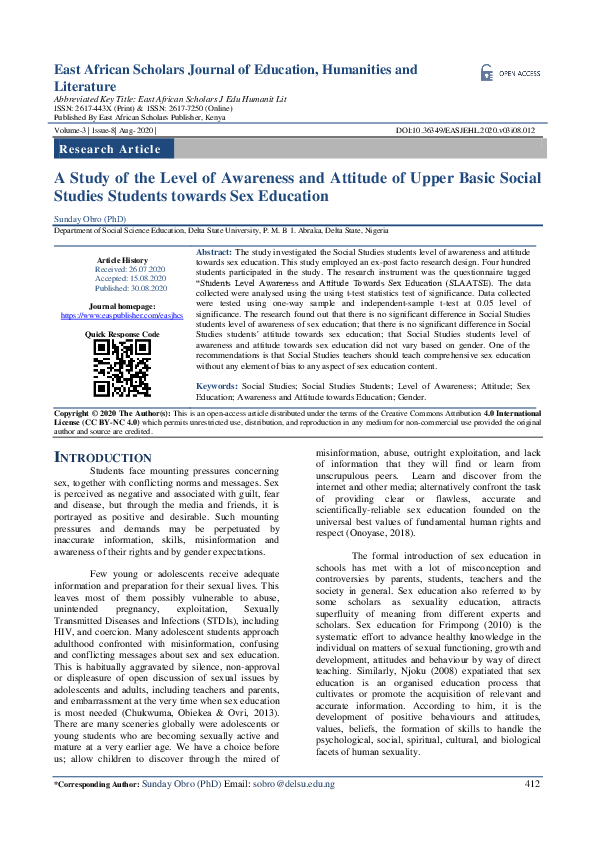 (PDF) A Study of the Level of Awareness and Attitude of Upper Basic ...