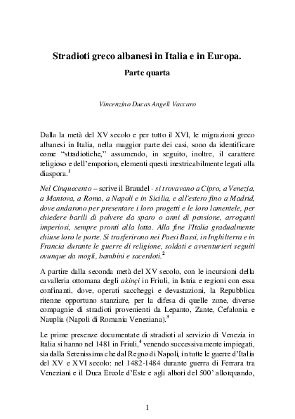 (PDF) Stradioti greco albanesi in Italia e in Europa. Parte quarta
