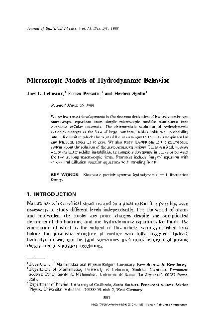 (PDF) Microscopic models of hydrodynamic behavior