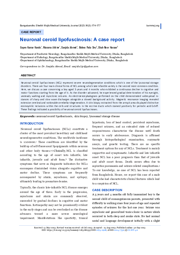 (PDF) Neuronal ceroid lipofuscinosis: A case report