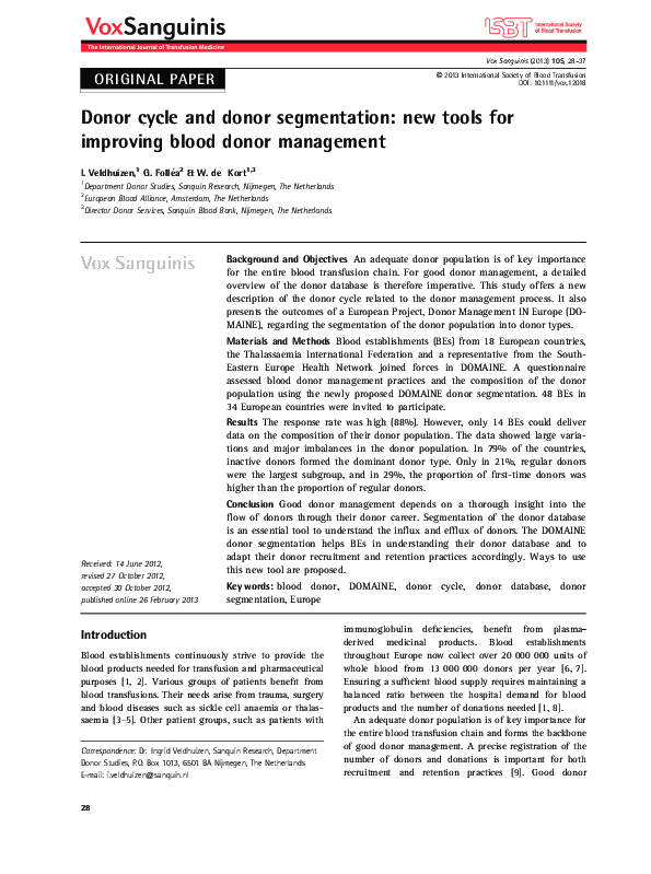 (PDF) Donor cycle and donor segmentation: new tools for improving blood ...