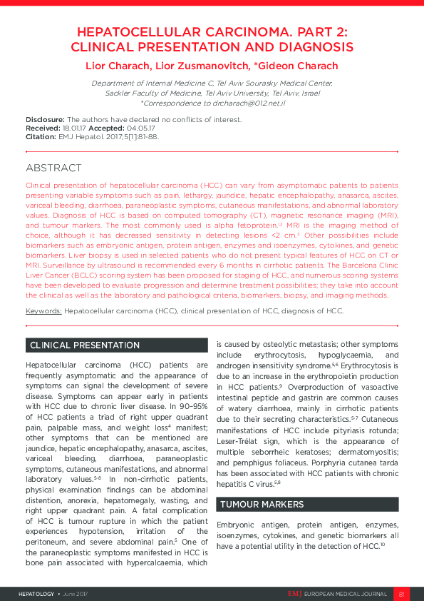 (PDF) Hepatocellular Carcinoma. Part 2: Clinical Presentation and Diagnosis