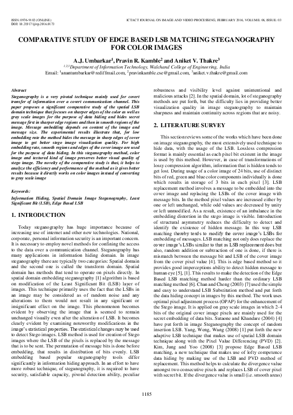 (PDF) Comparative Study of Edge Based LSB Matching Steganography for Color Images