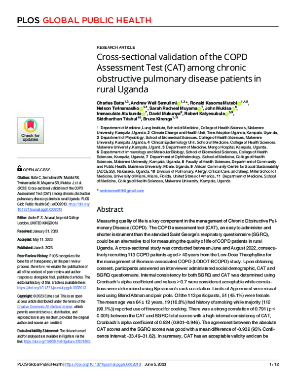(PDF) Cross-sectional validation of the COPD Assessment Test (CAT ...