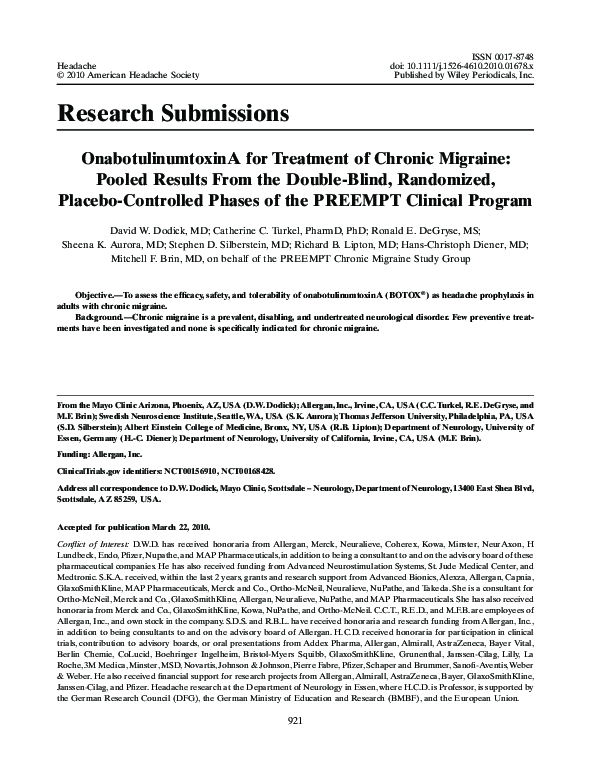 (PDF) Research Submissions OnabotulinumtoxinA for Treatment of Chronic ...