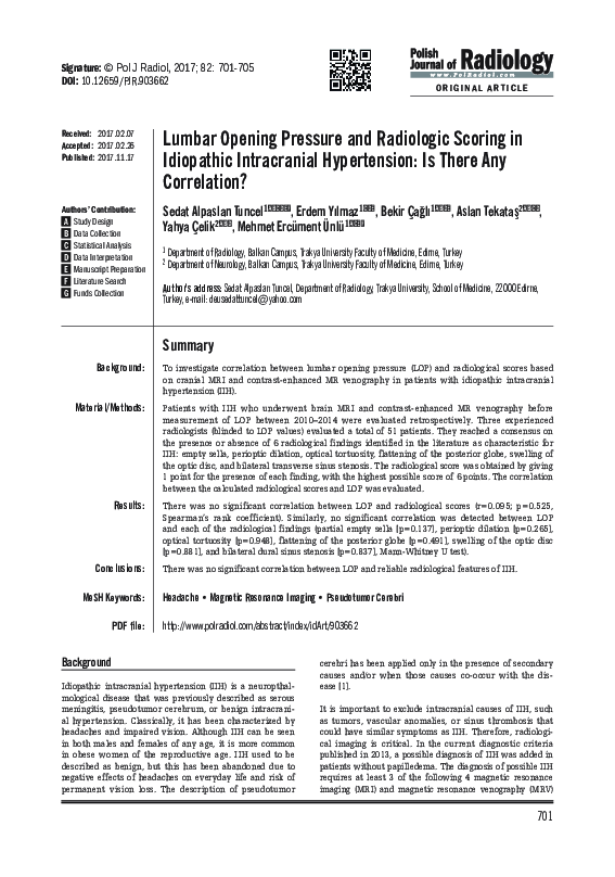 (PDF) Lumbar Opening Pressure and Radiologic Scoring in Idiopathic ...