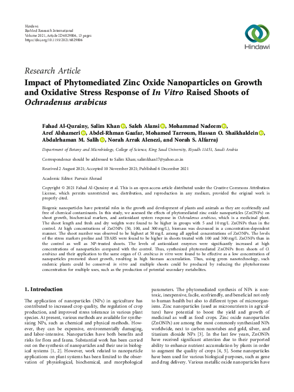 (PDF) Impact of Phytomediated Zinc Oxide Nanoparticles on Growth and ...