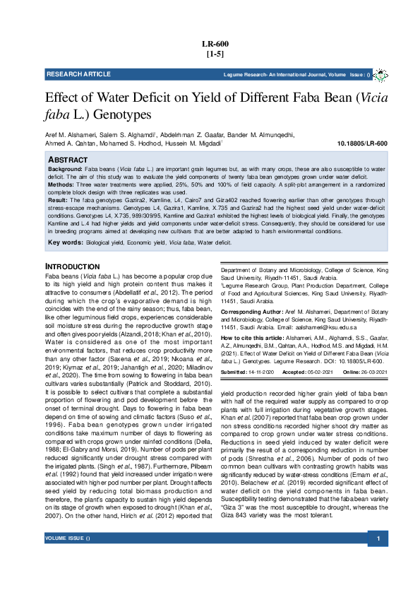 (PDF) Effect of Water Deficit on Yield of Different Faba Bean (Vicia ...