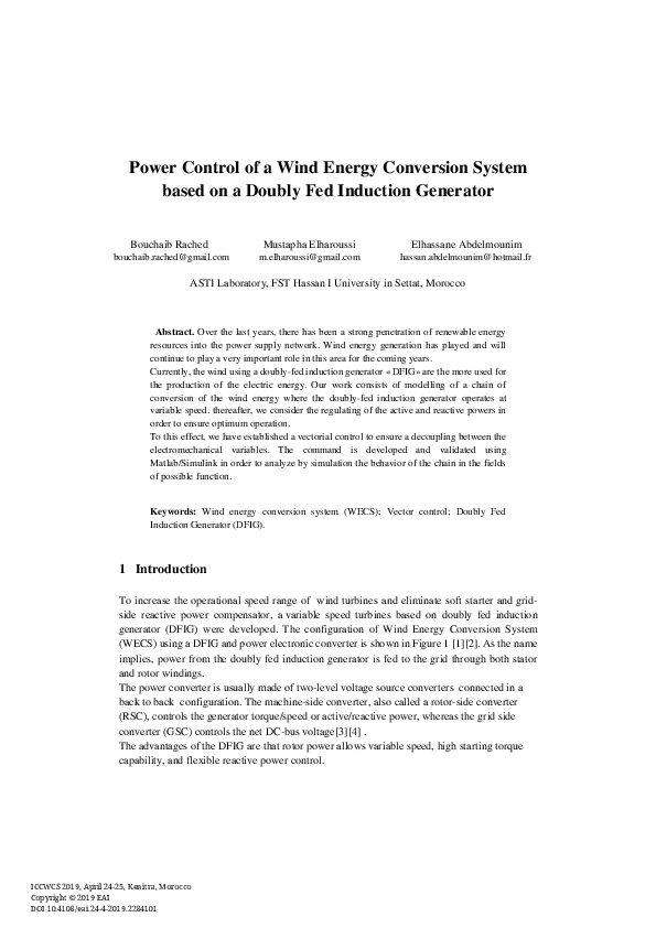 (PDF) Power Control of a Wind Energy Conversion System based on a Doubly Fed Induction Generator