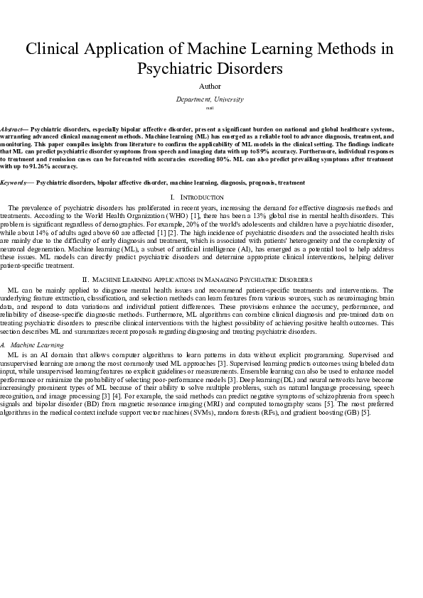 (DOC) Clinical Application of Machine Learning Methods in Psychiatric ...