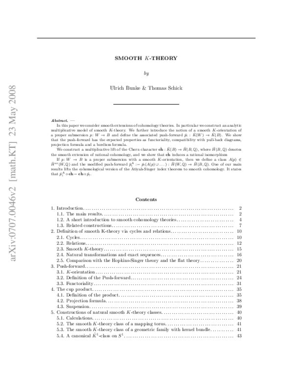 (PDF) Analytic Model and Properties of Smooth K-Theory