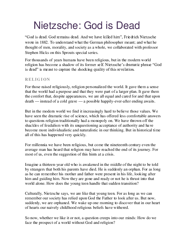 (PDF) Nietzsche: God is Dead