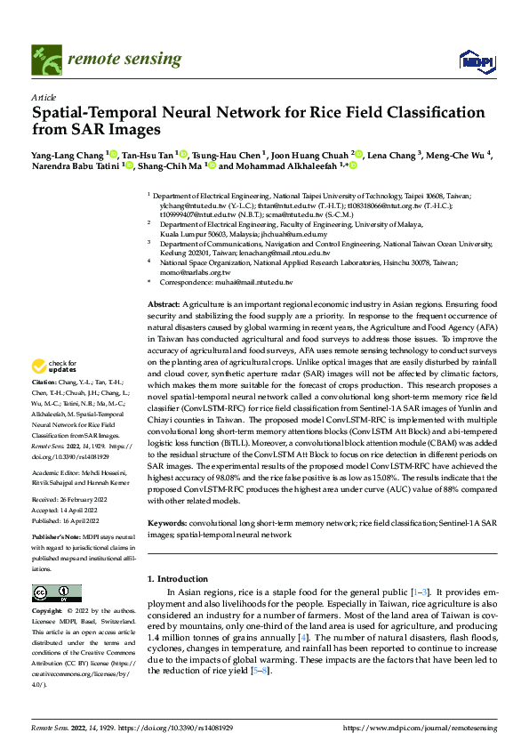 (PDF) Spatial-Temporal Neural Network for Rice Field Classification from SAR Images