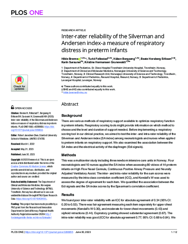(PDF) Inter-rater reliability of the Silverman and Andersen index-a ...