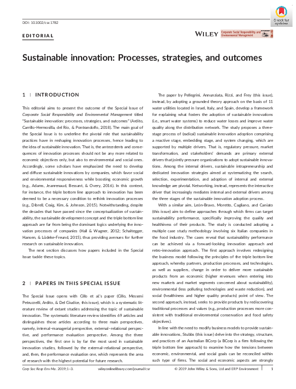 (PDF) Sustainable innovation: Processes, strategies, and outcomes
