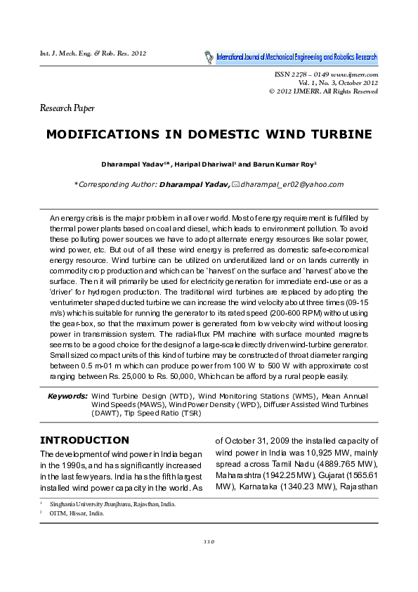 (PDF) Modifications in Domestic Wind Turbine