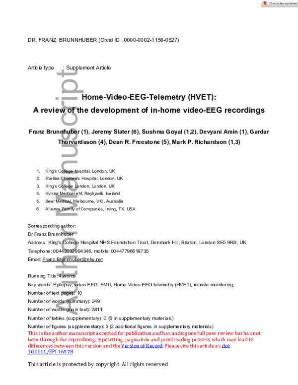 (PDF) Past, Present and Future of Home video‐electroencephalographic ...
