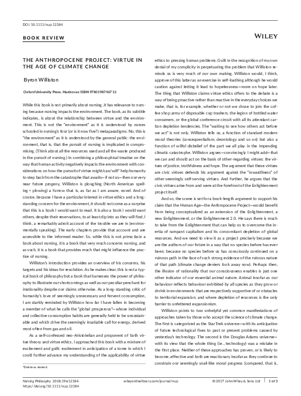 (PDF) The Anthropocene Project: Virtue in the Age of Climate Change