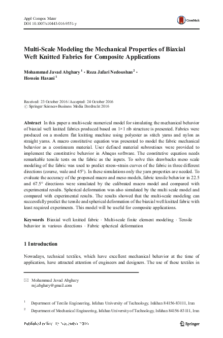 (PDF) Multi-Scale Modeling the Mechanical Properties of Biaxial Weft Knitted Fabrics for ...