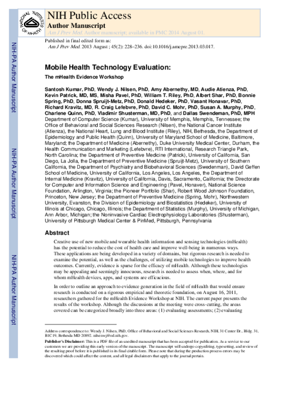 (PDF) Mobile Health Technology Evaluation