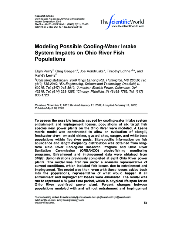 (PDF) Modeling Possible Cooling-Water Intake System Impacts on Ohio ...
