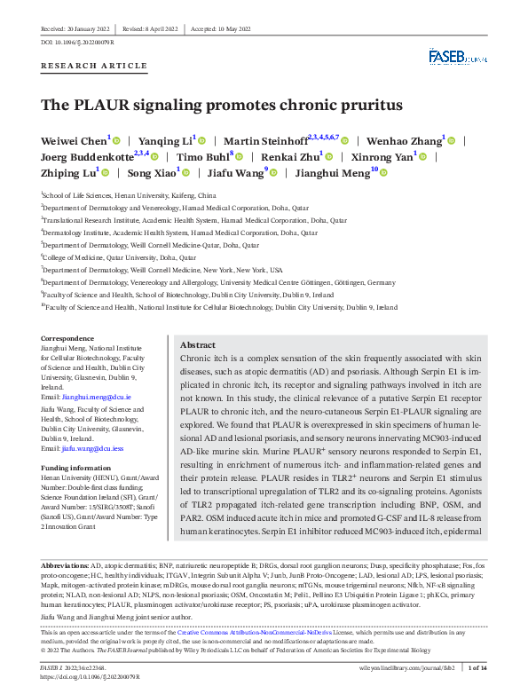 (PDF) The PLAUR signaling promotes chronic pruritus | Martin Steinhoff ...