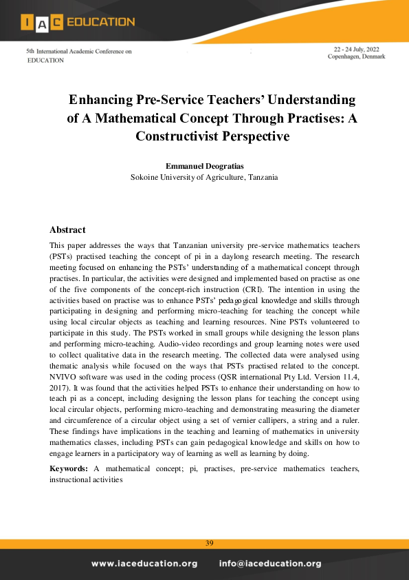 (PDF) Enhancing Pre-Service Teachers’ Understanding of a Mathematical ...