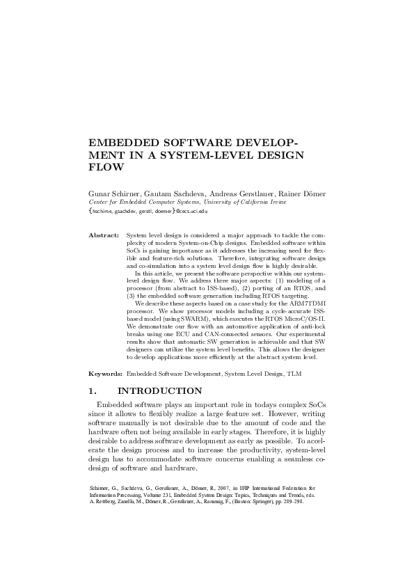 (PDF) Embedded Software Development in a System-Level Design Flow