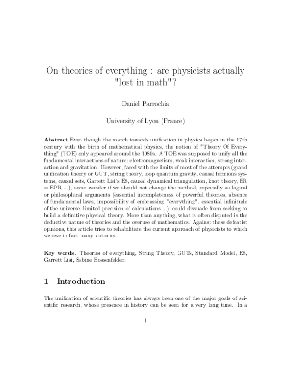 (PDF) On theories of everything : are physicists actually "lost in math"?