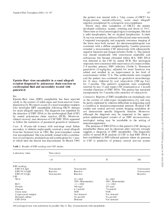 (PDF) Epstein–Barr virus encephalitis in a renal allograft recipient ...