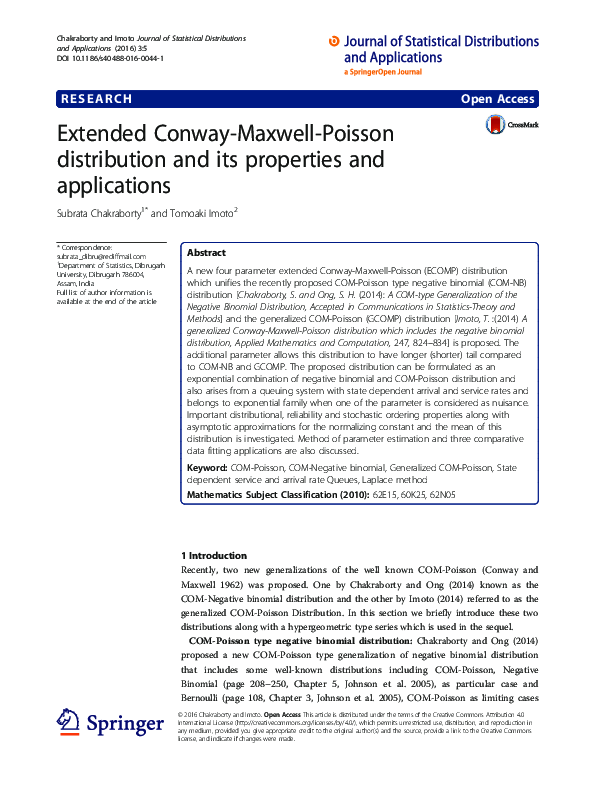 (PDF) Extended Conway-Maxwell-Poisson distribution and its properties ...
