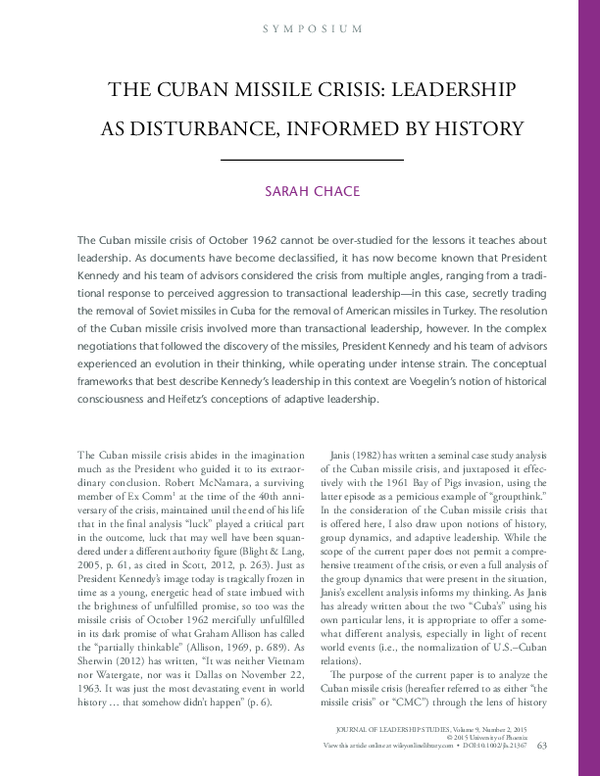 (PDF) The Cuban Missile Crisis: Leadership as Disturbance, Informed by ...