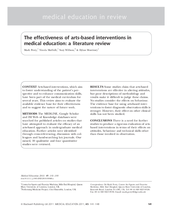 The effectiveness of arts-based interventions in medical education: a literature review