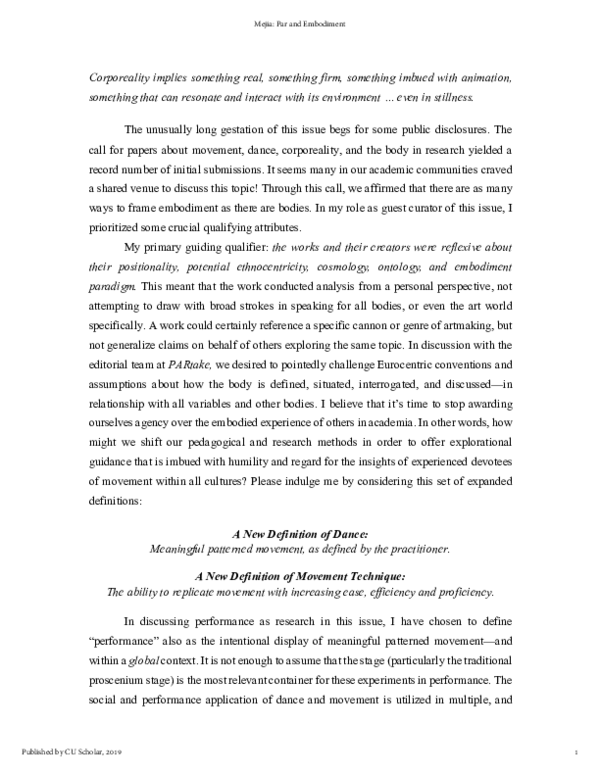 (PDF) PAR and Embodiment: Dance, Corporeality, and the Body in Research