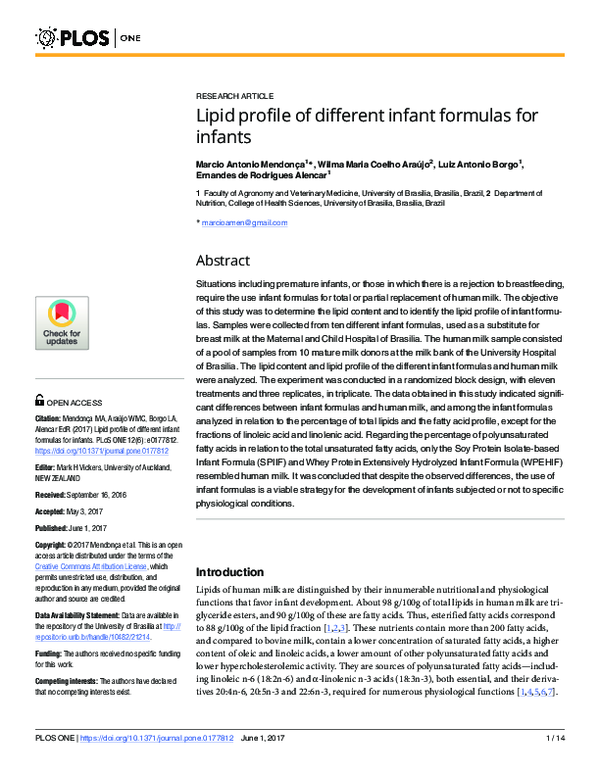 (PDF) Lipid profile of different infant formulas for infants
