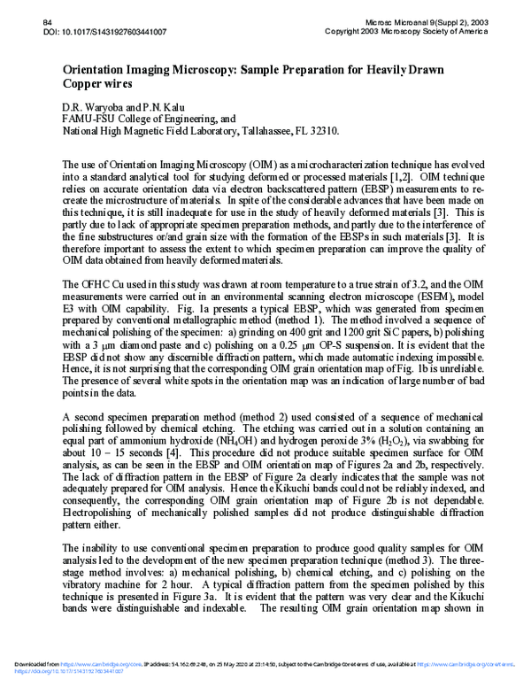 (PDF) Orientation Imaging Microscopy: Sample Preparation for Heavily ...