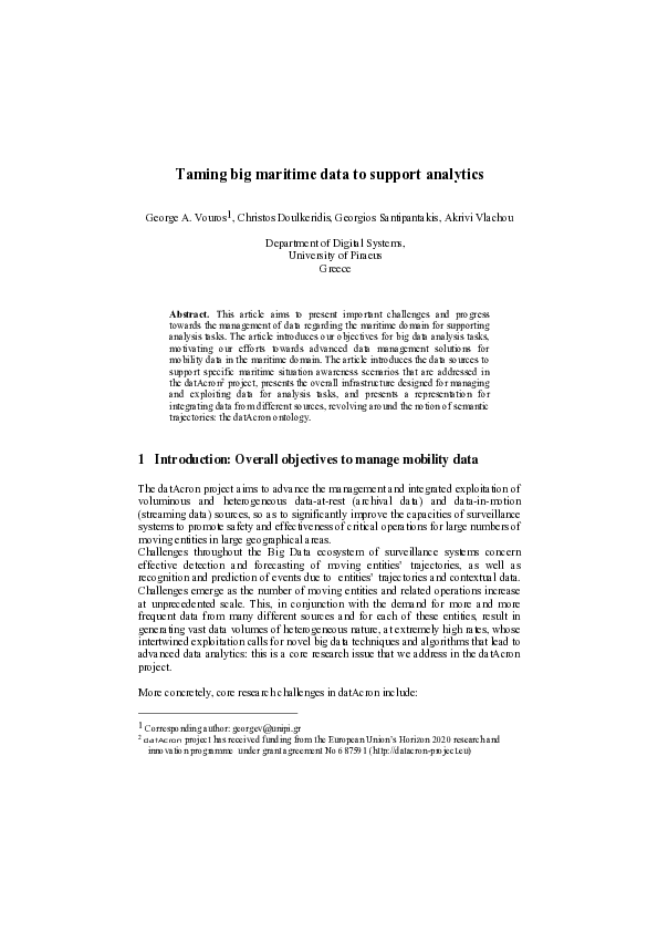 (PDF) Taming big maritime data to support analytics | George Vouros - Academia.edu