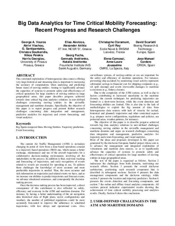 (PDF) Big Data Analytics for Time Critical Mobility Forecasting: Recent ...