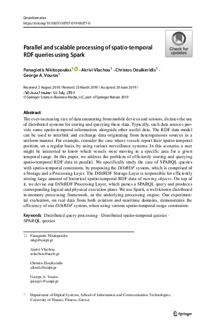 Pdf Parallel And Scalable Processing Of Spatio Temporal Rdf Queries Using Spark George
