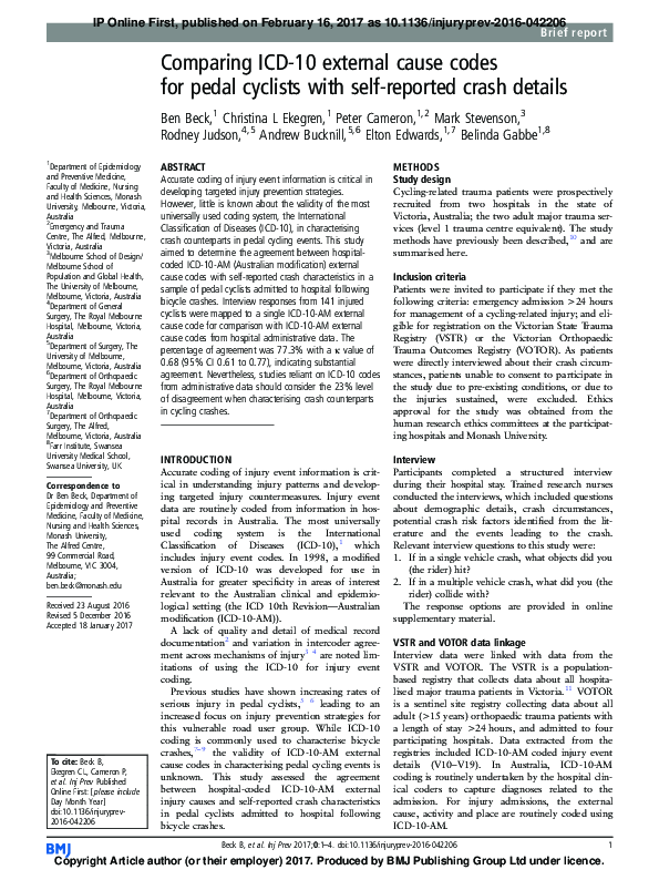 (PDF) Comparing ICD-10 external cause codes for pedal cyclists with ...